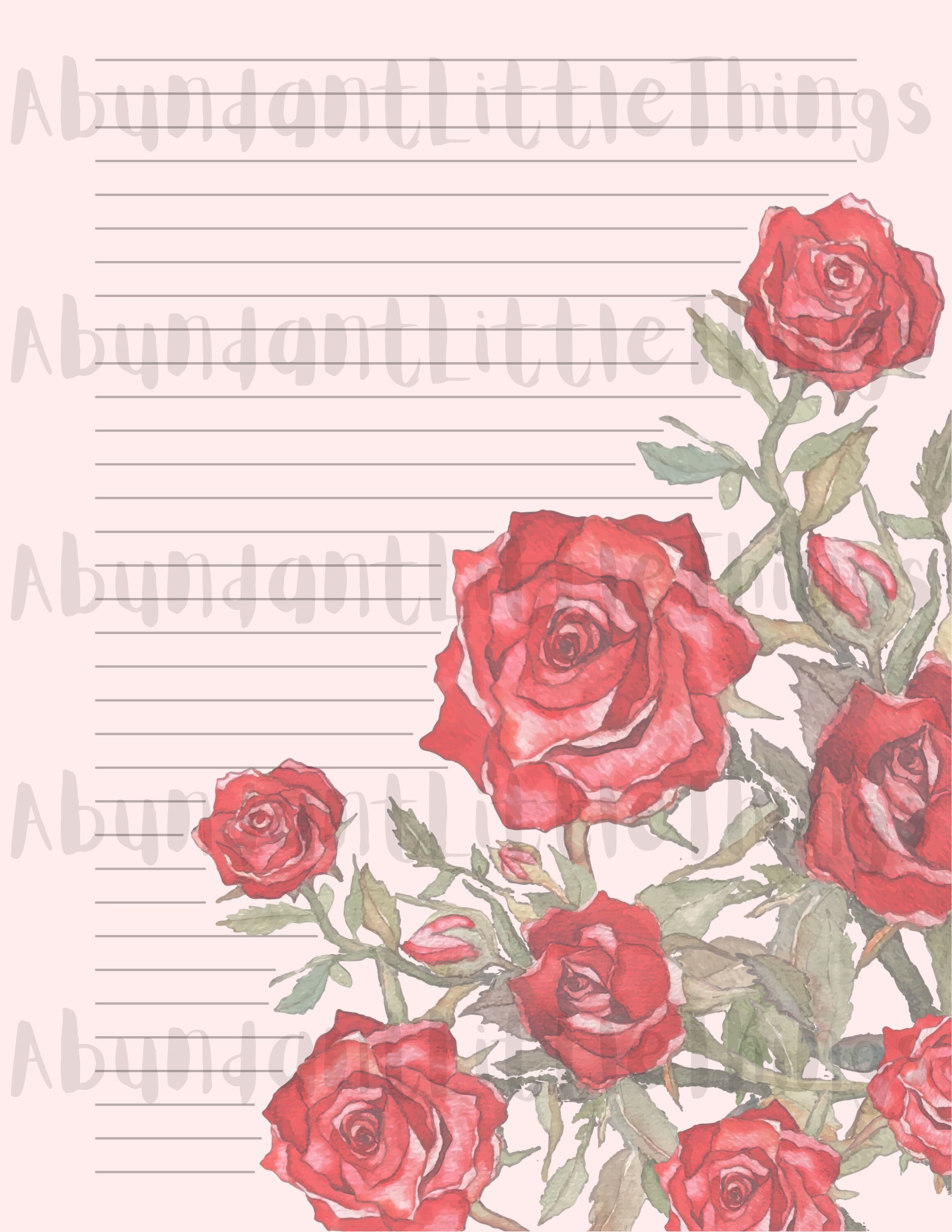 Printable Stationary, Rose Stationary, at Home Stationary, Digital ...
