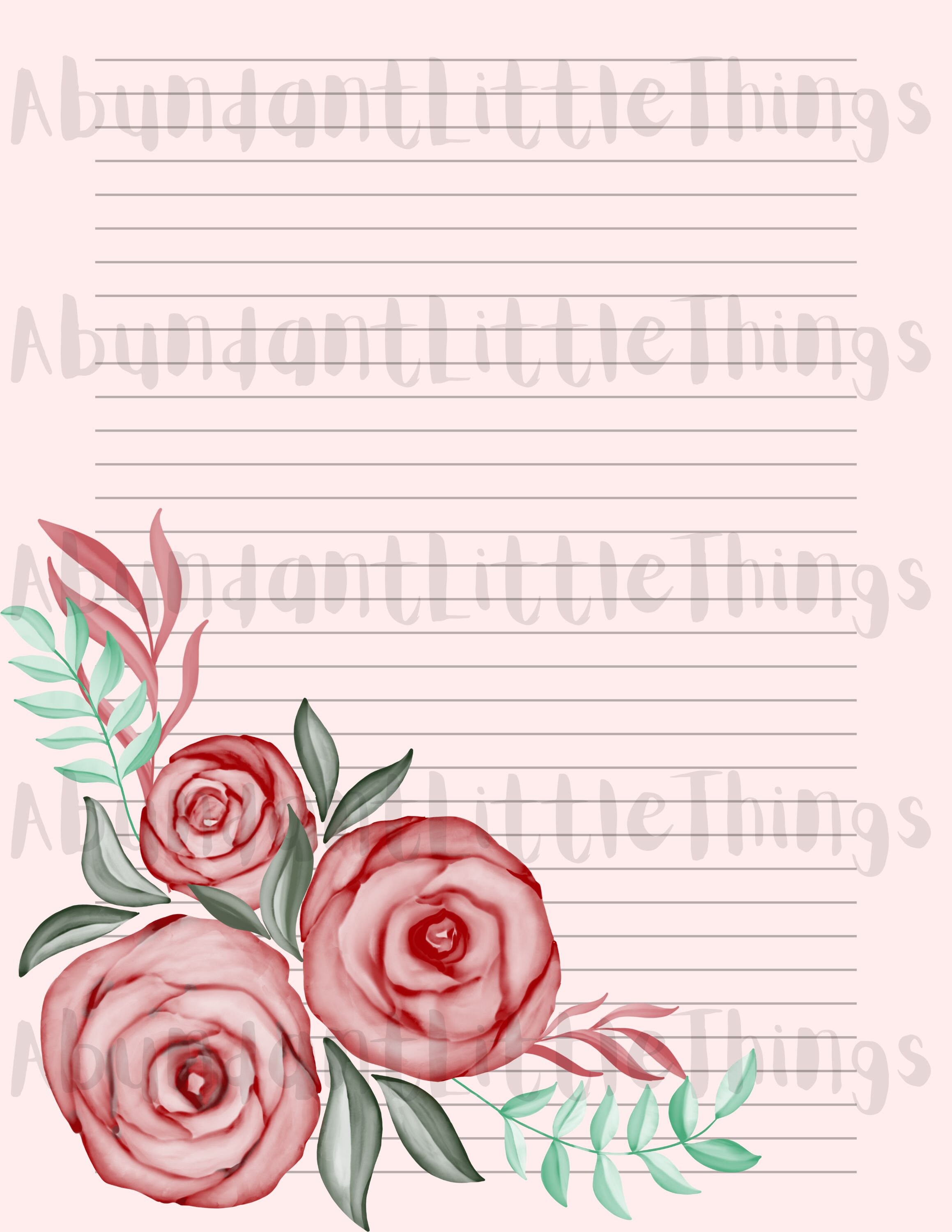 Printable Stationary, Rose Stationary, at Home Stationary, Digital ...