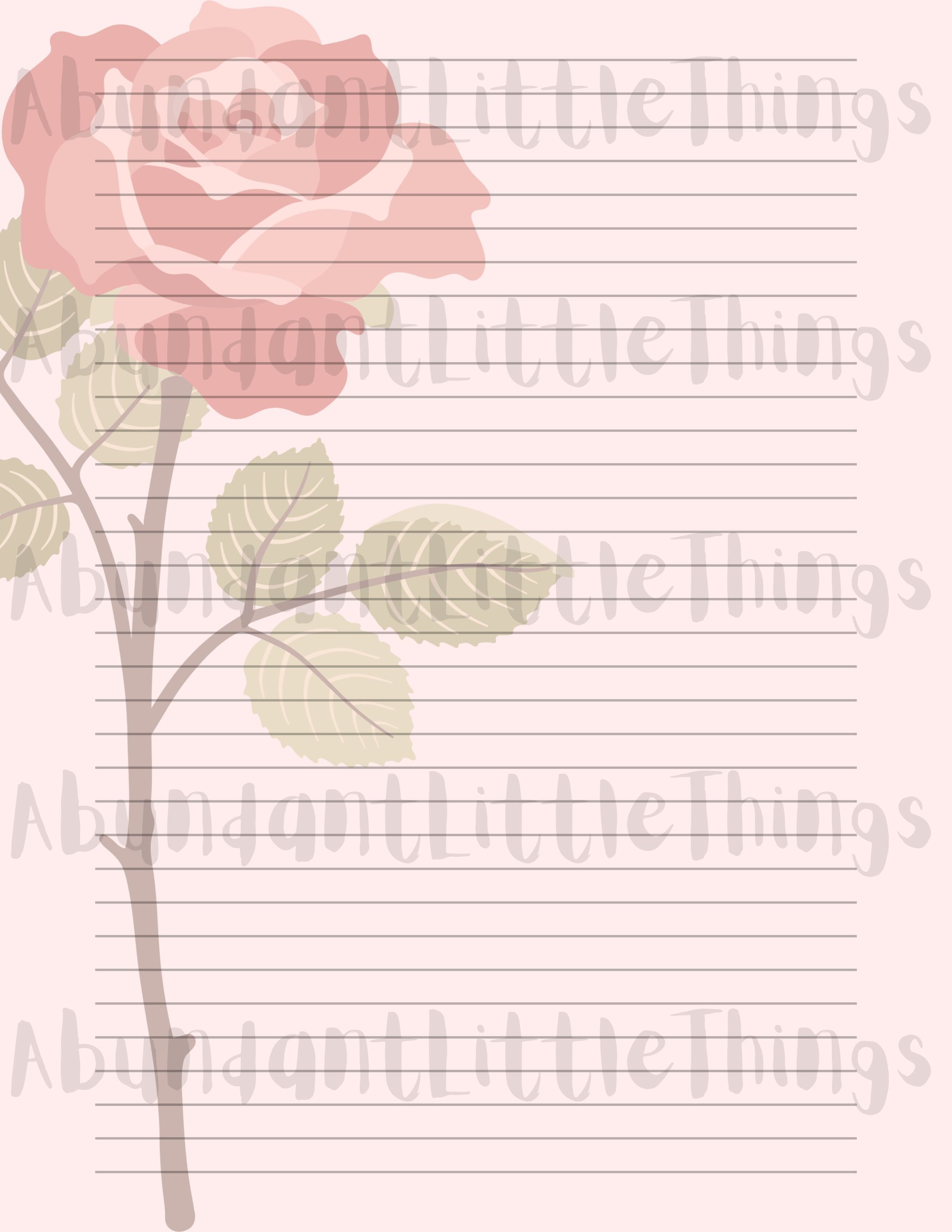 Printable Stationary, Rose Stationary, at Home Stationary, Digital ...