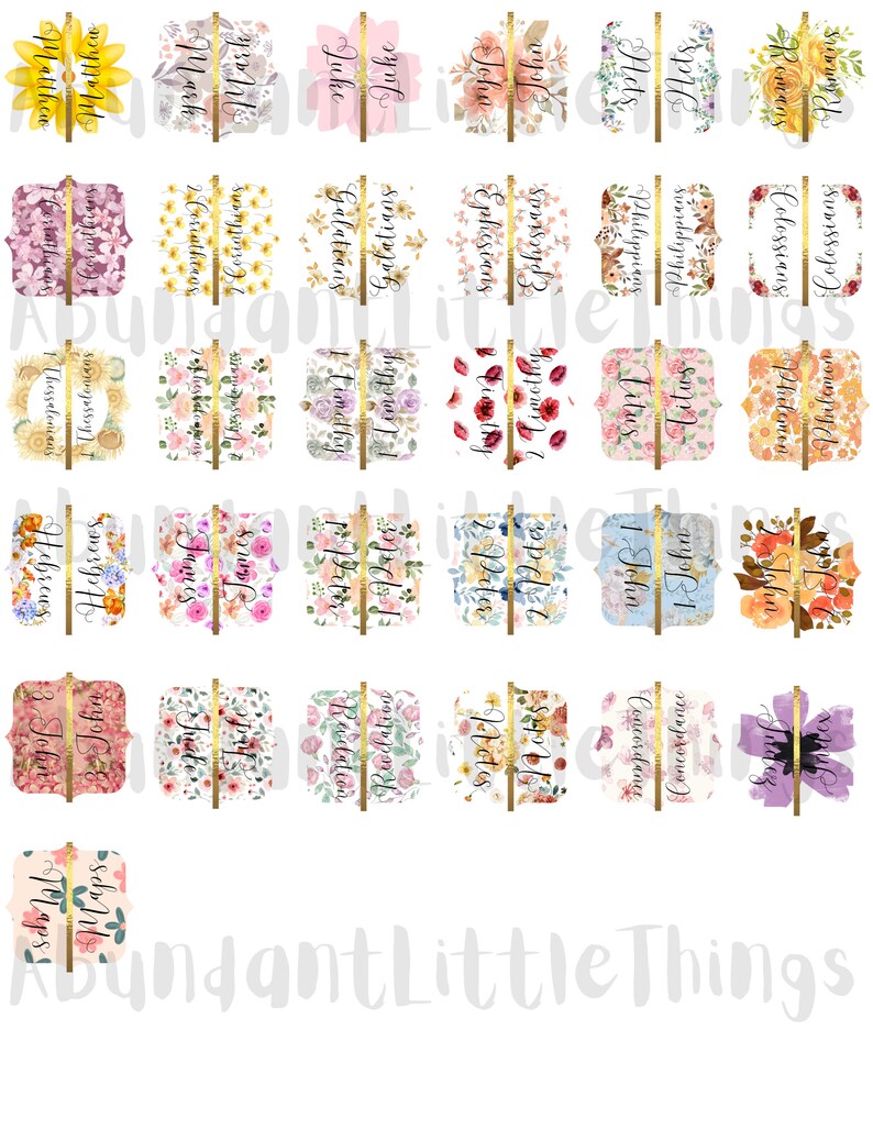 Digital Bible Tabs, Floral Bible Tabs, Digital Floral Bible Tabs ...