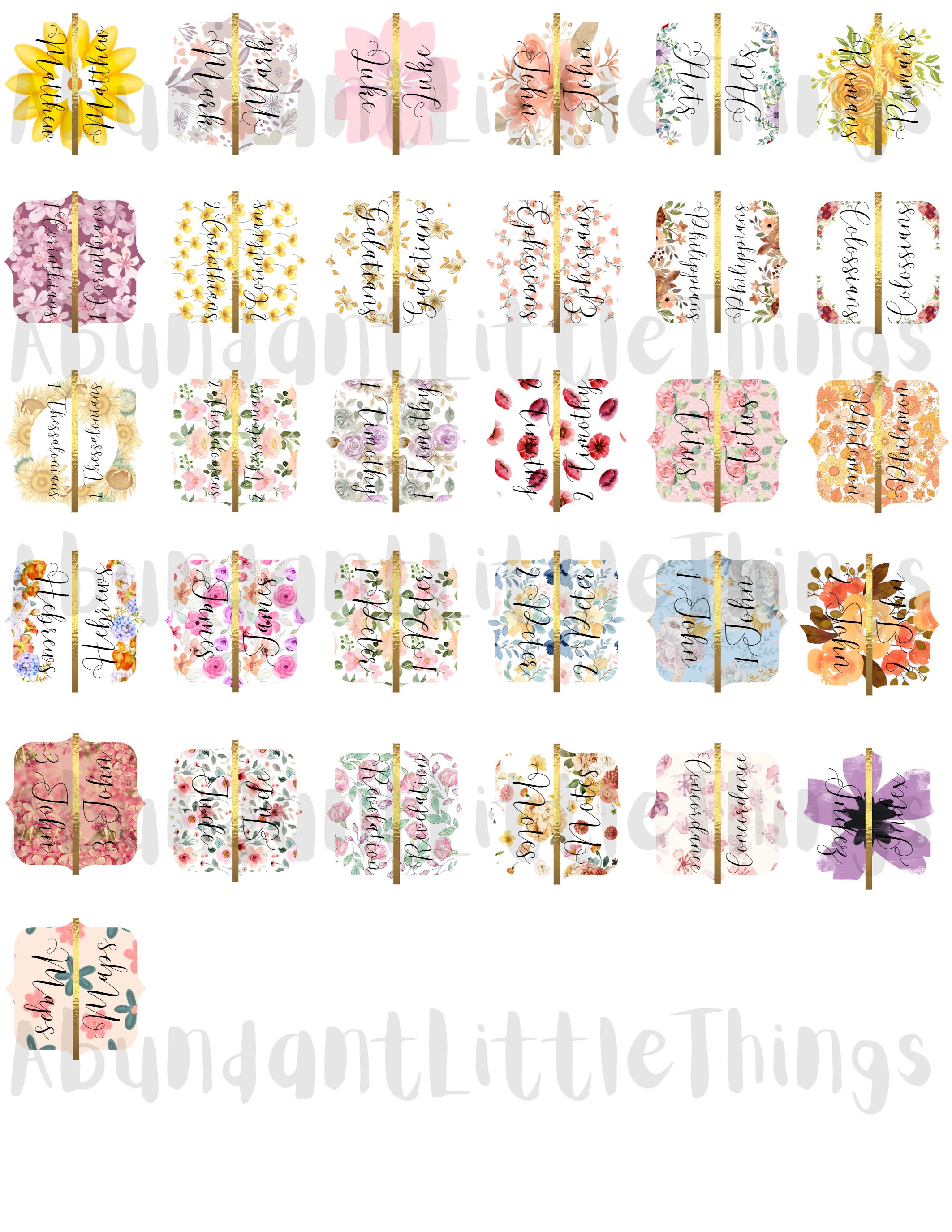 Digital Bible Tabs, Floral Bible Tabs, Digital Floral Bible Tabs ...