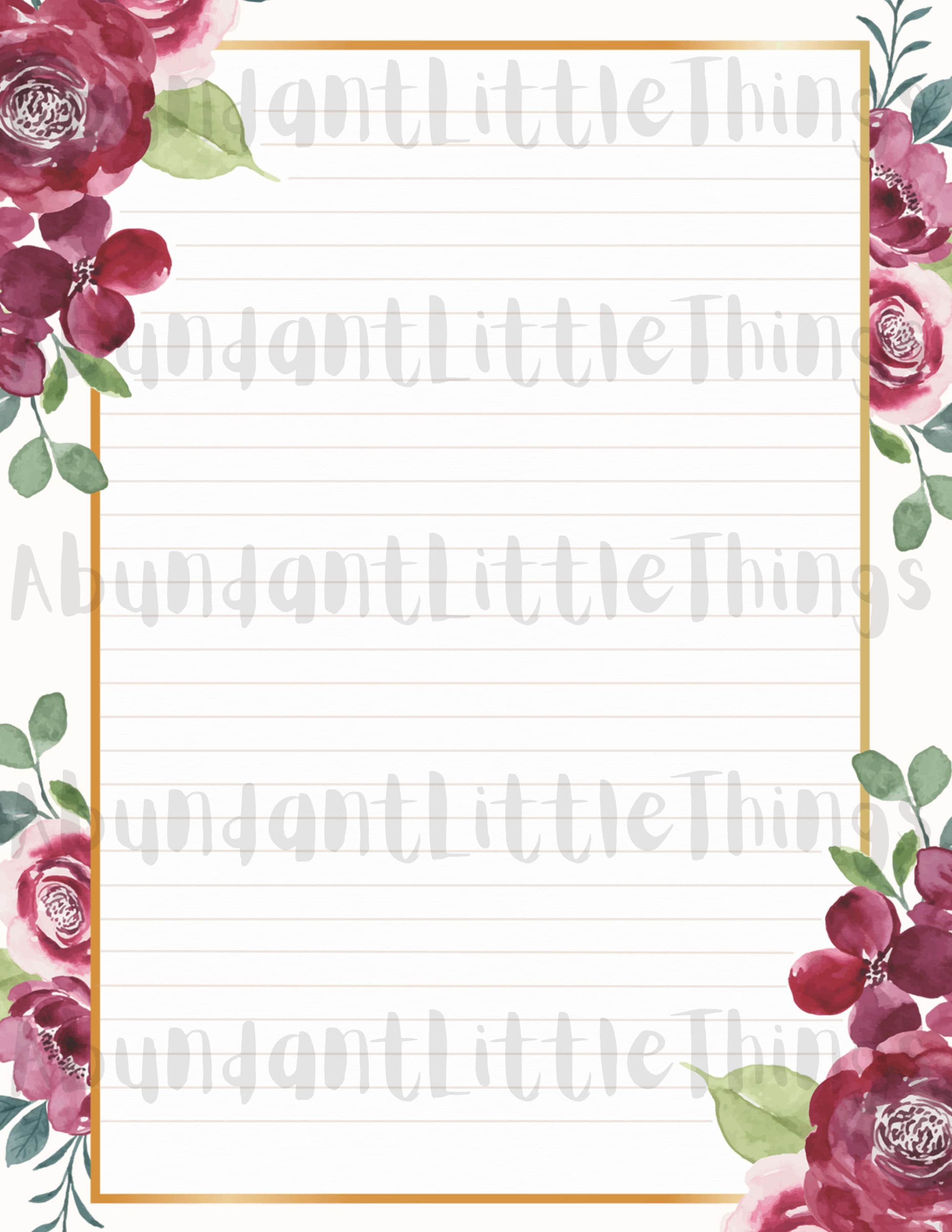 Printable Stationary, Floral Stationary, at Home Stationary, Digital ...