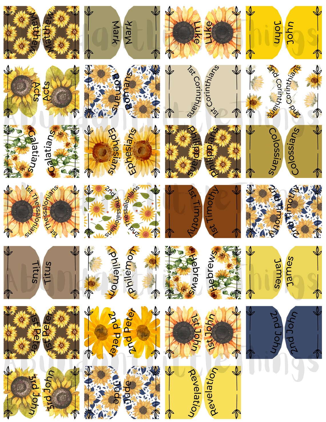 Digital Bible Tabs, Sunflower Bible Tabs, Floral Bible Tabs, Digital ...