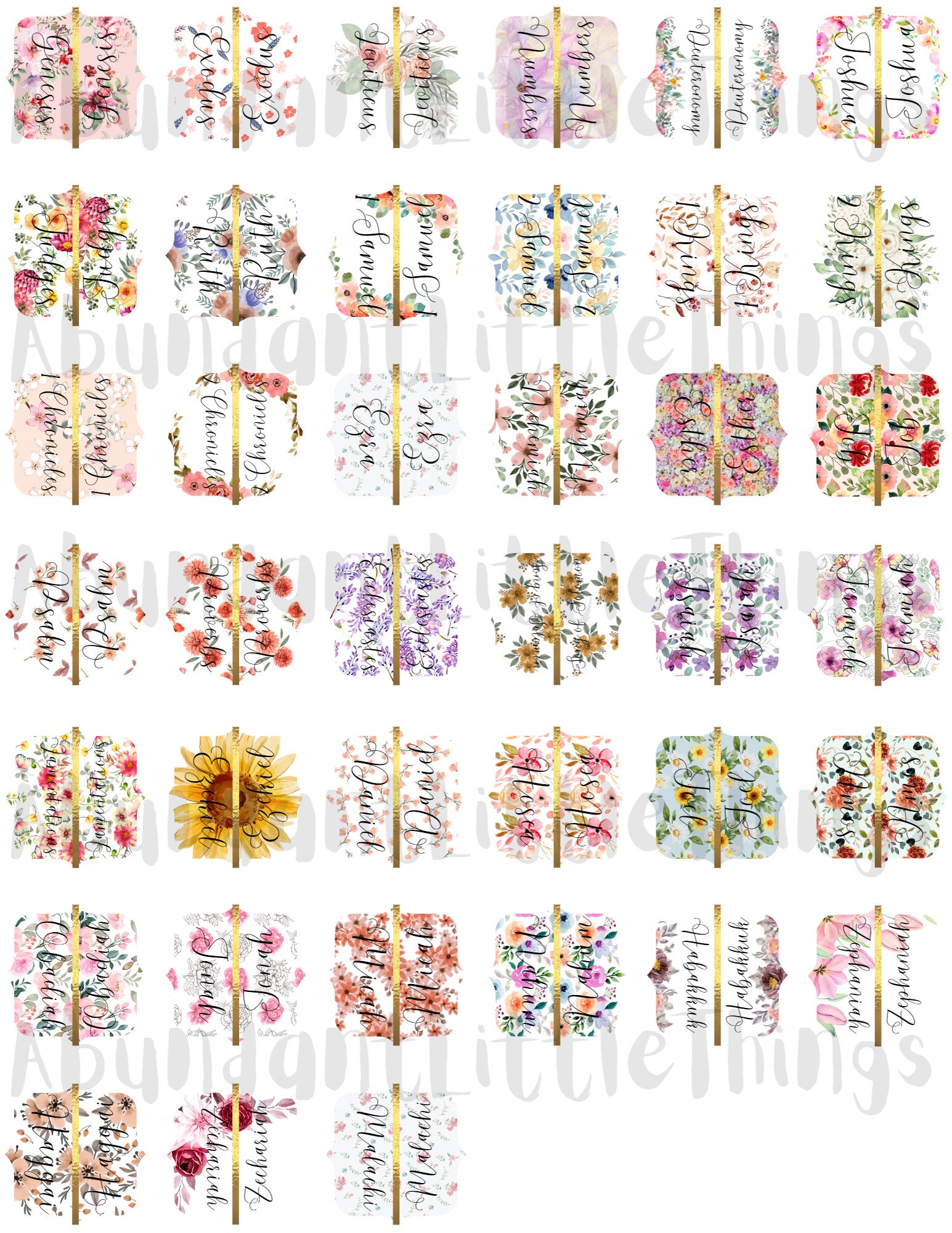 Digital Bible Tabs, Floral Bible Tabs, Digital Floral Bible Tabs ...