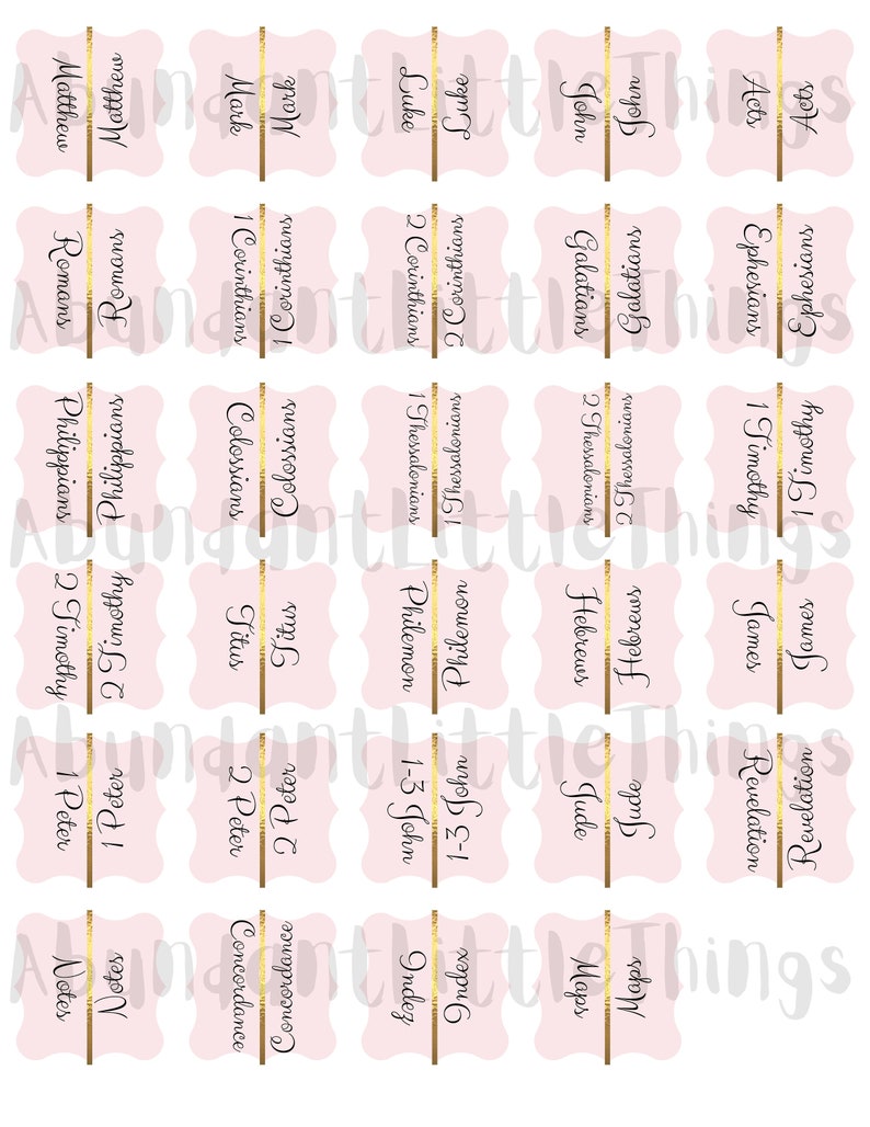 Digital Bible Tabs, Pink and Gold Bible Tabs, Journaling Bible Tabs ...