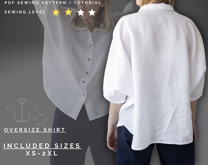 Oversized Women Shirt Sewing Pattern Instant PDF Download - Etsy