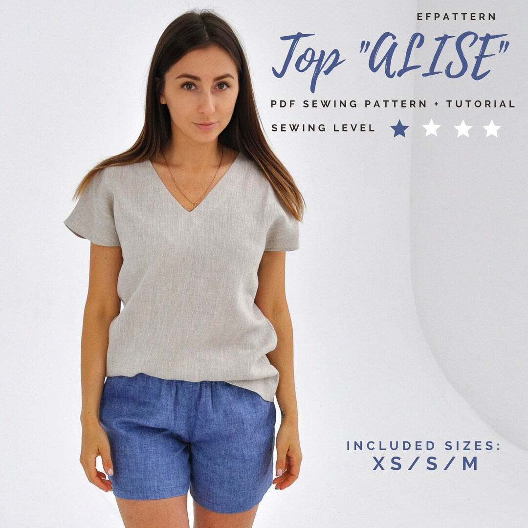 Easy V-neck Top Sewing Pattern Instant PDF Download Sizes - Etsy