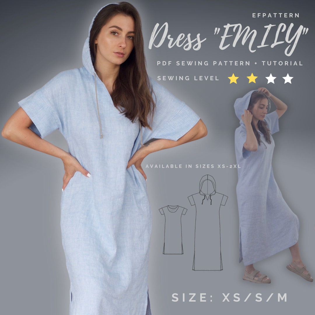 Hooded Dress Sewing Pattern, PDF Digital Pattern Sizes XS, S and M - Etsy