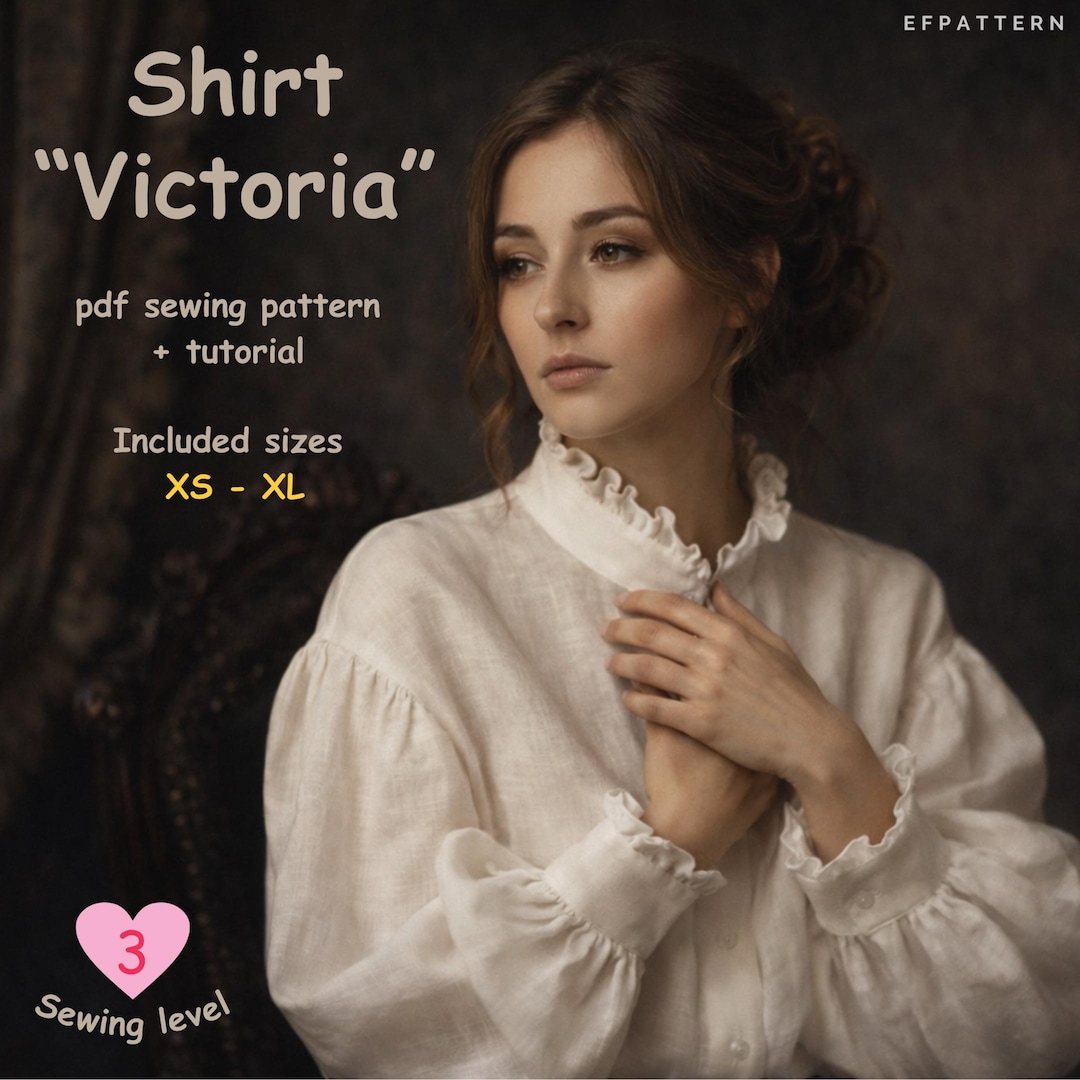 Victorian Shirt Sewing Pattern Instant PDF Download, Ruffle Collar ...