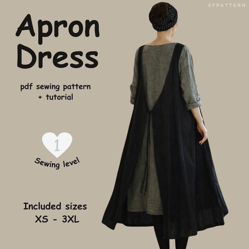 Apron Dress Sewing Pattern PDF, Easy Japanese Pinafore Dress, Linen ...