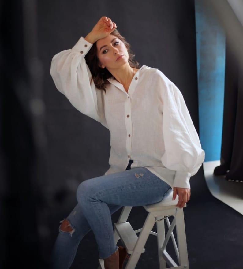 Balloon Sleeve Shirt Sewing Pattern Ariela Shirt With Bishop - Etsy