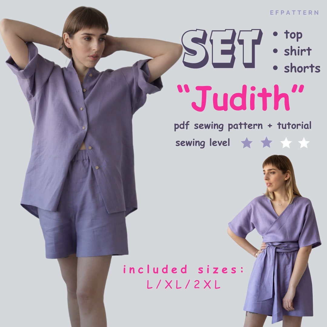 Matching Shorts, Shirt and Wrap Top Set Sewing Pattern, Sizes L, XL and 2XL, Loungewear Set ...