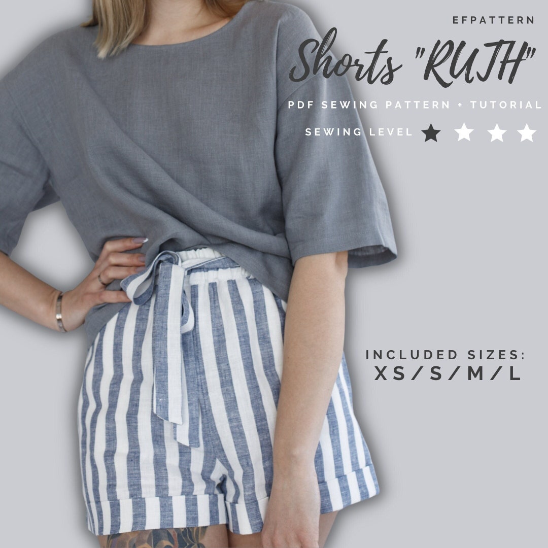 Cuffed Shorts Sewing Pattern Instant PDF Download, Sizes XS -L, Digital ...
