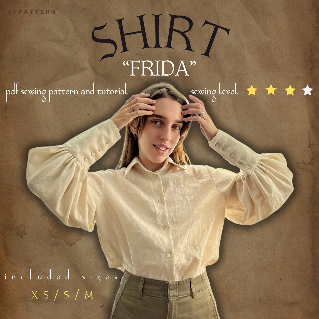 Victorian Shirt Sewing Pattern Instant PDF Download, Sizes XS, S and M ...