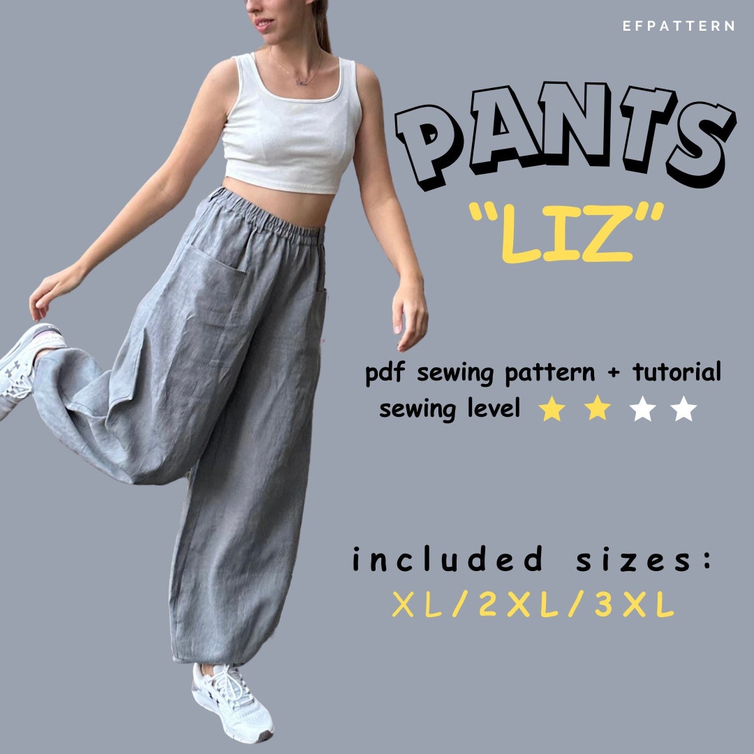 Wide Leg Pants Sewing Pattern, Sizes XL, 2XL and 3XL, Digital Pattern ...