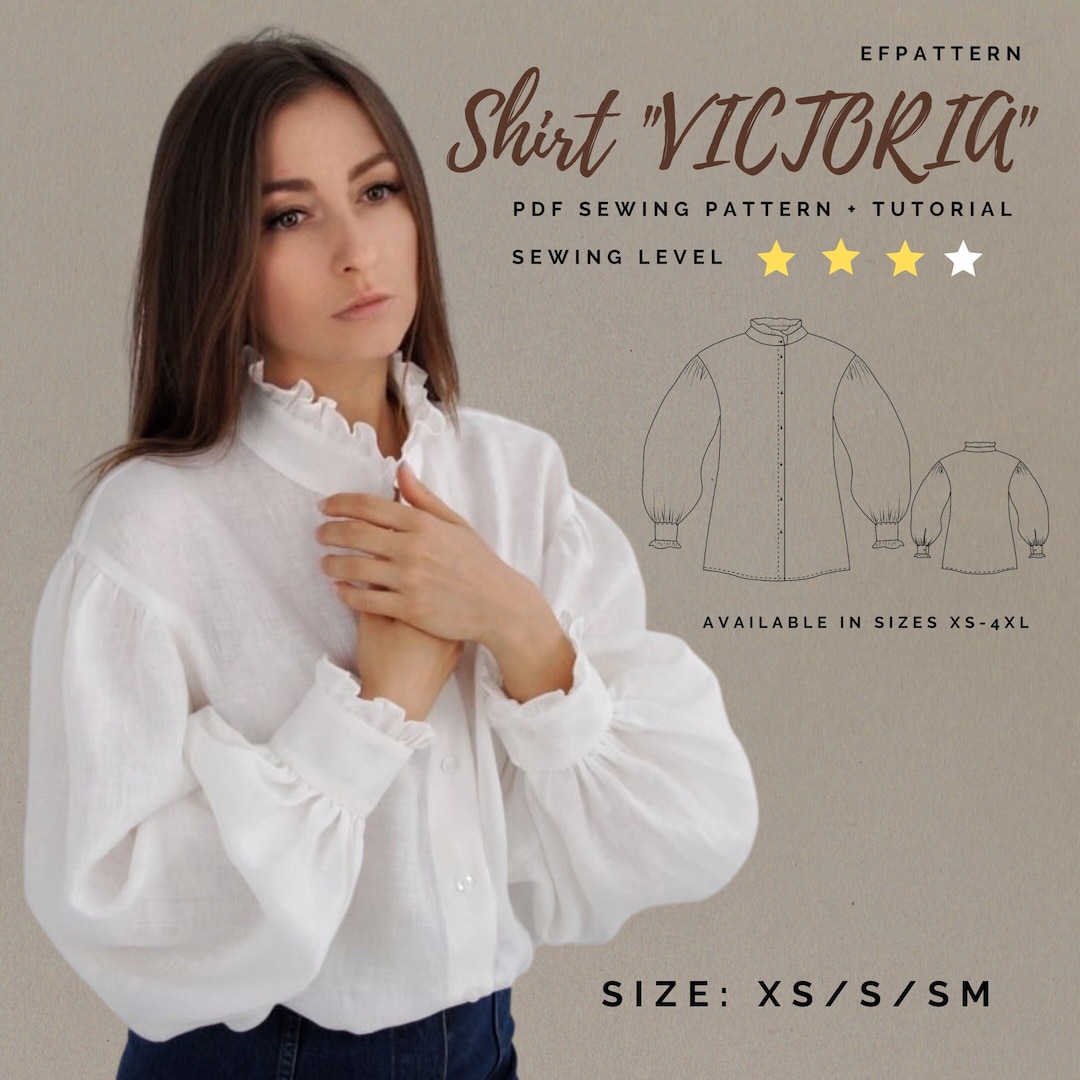 Victorian Blouse Sewing Pattern Instant PDF Download Ruffle - Etsy