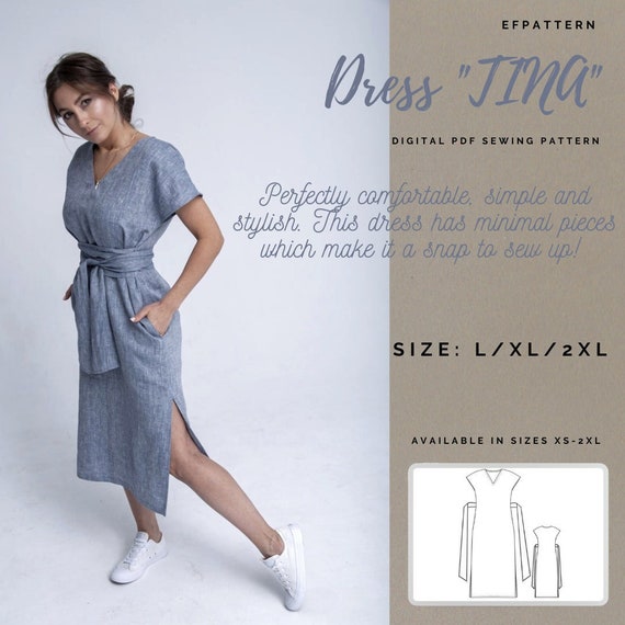 Tina Wrap Dress With Side Slits Sewing Pattern Instant PDF - Etsy