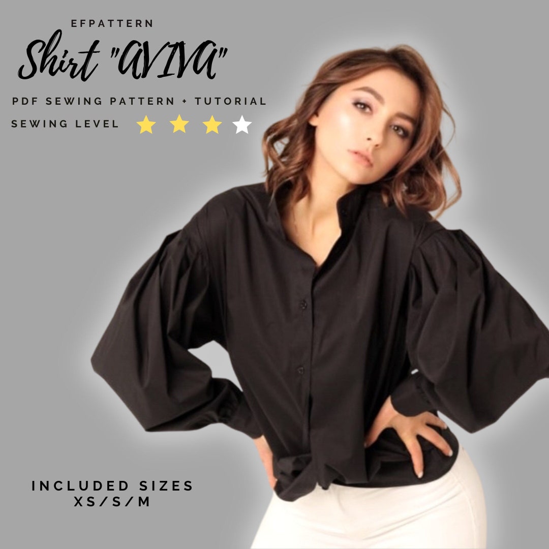 Poet Shirt Sewing Pattern Instant PDF Download, Puffy Sleeves Shirt ...