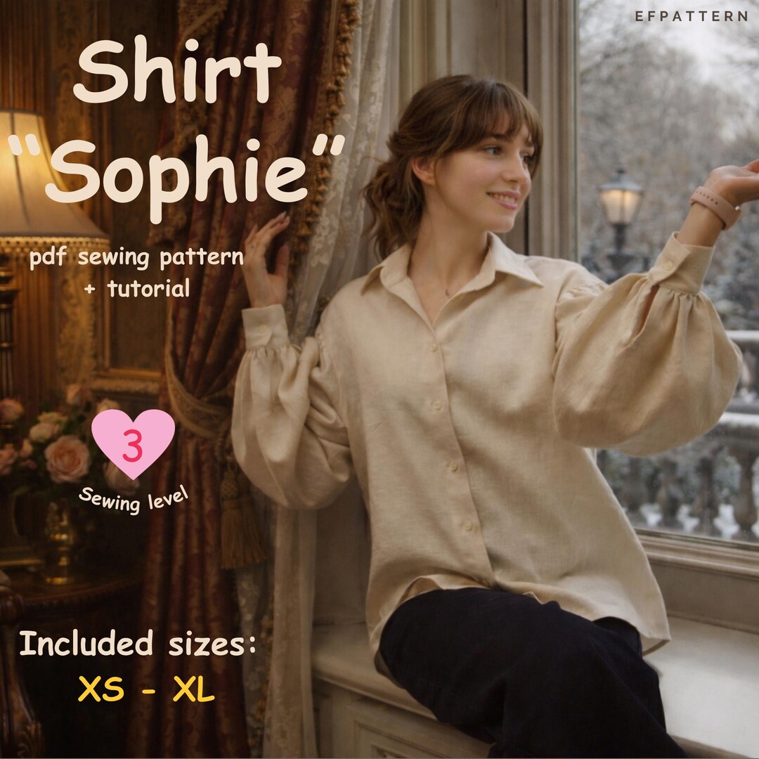 Victorian Shirt PDF Sewing Pattern, Women’s Blouse With Puff Sleeves ...