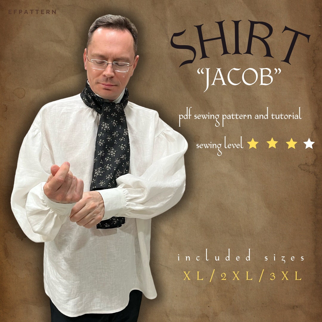 Victorian Men's Shirt Sewing Pattern, Sizes XL, 2XL and 3XL. Digital ...