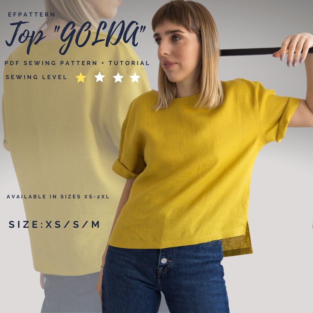 Boxy Top Sewing Pattern, Golda T-shirt With Side Slits Instant PDF ...