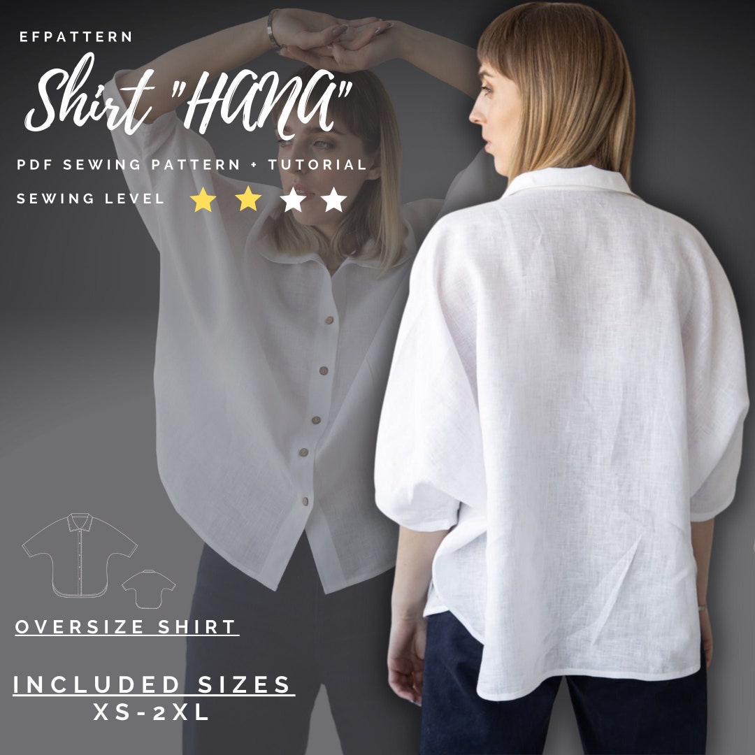 Oversized Women Shirt Sewing Pattern Instant PDF Download - Etsy