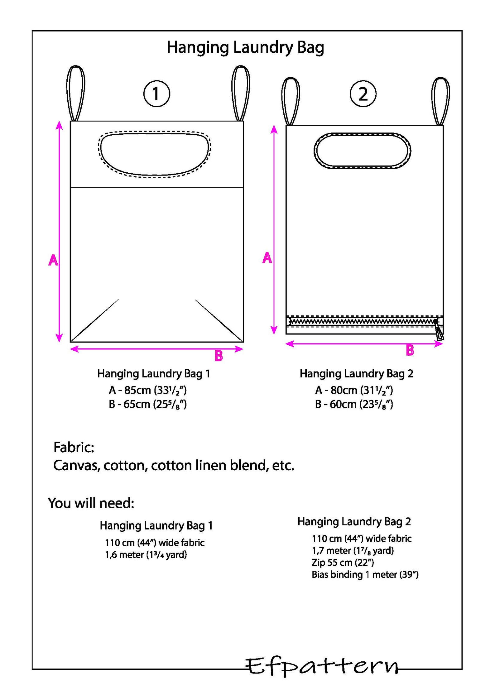 Hanging Laundry Bag Sewing Pattern, Two Types of Storage Bags, Instant ...