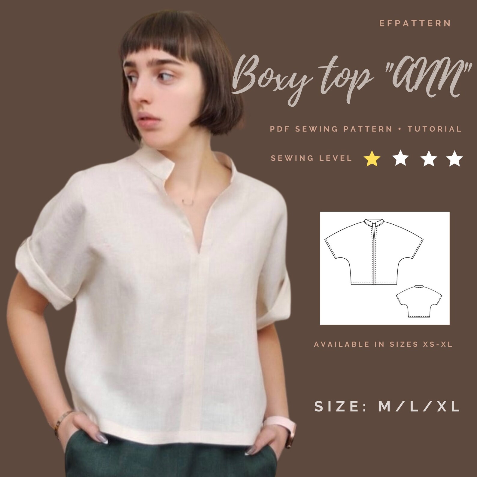ANN Top With Collar boxy Top Sewing Pattern Instant PDF - Etsy UK