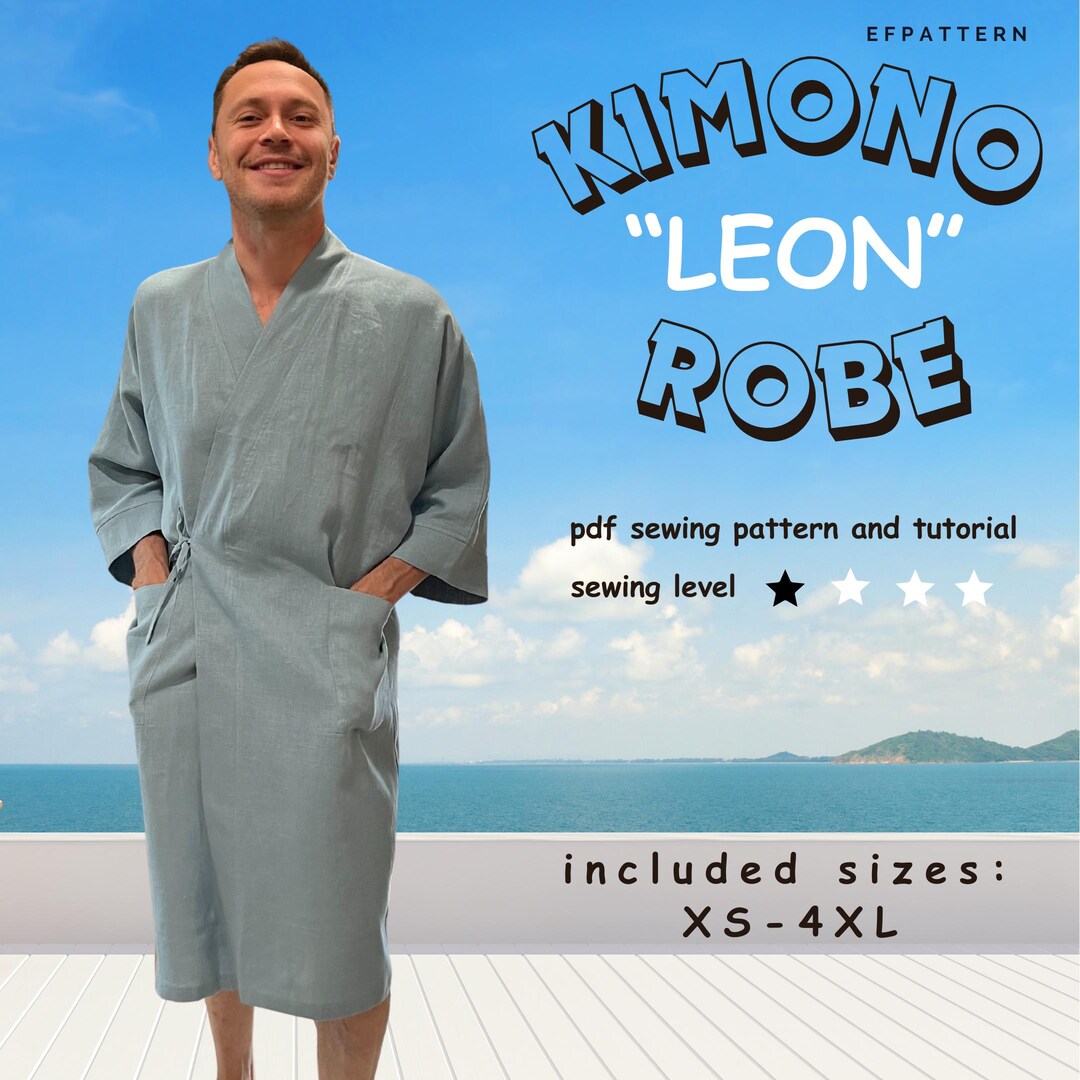 Men's Kimono Robe Sewing Pattern, Sizes XS-4XL, Easy Bathrobe Digital ...