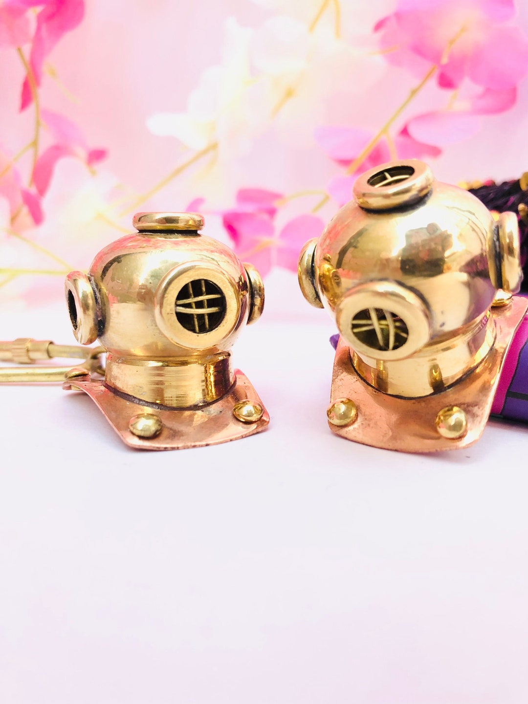 Vintage Solid Brass Diving Helmet Keyring,nautical Key Chain,diver ...