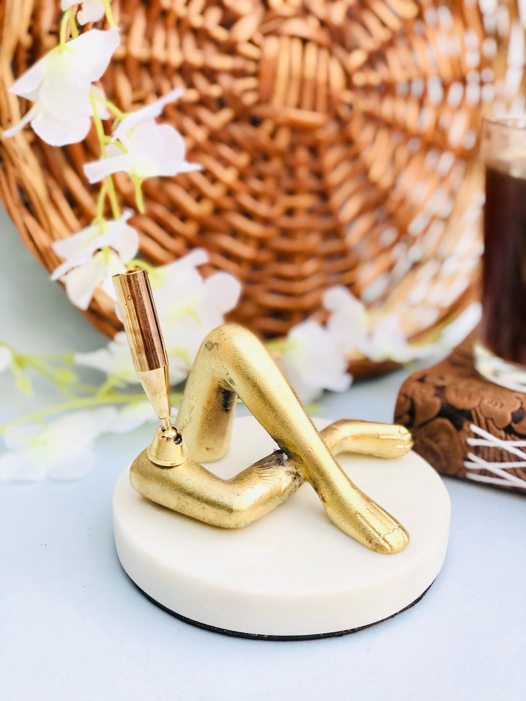 Solid Brass Antique Statue Pen Holder Metal Dip Pen Rest Fountain Pen ...