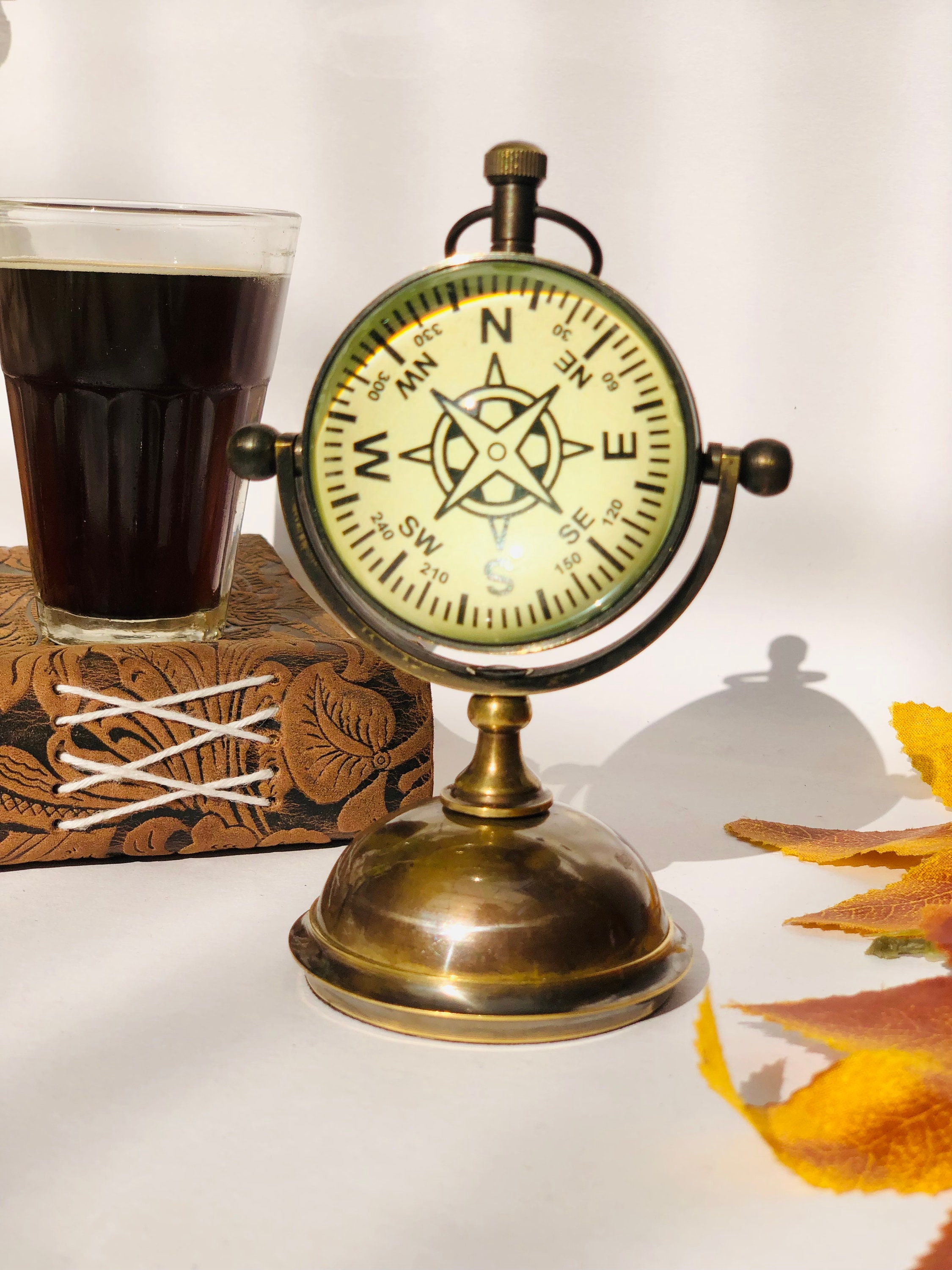 Vintage Brass Compass Antique Table Clock - Etsy