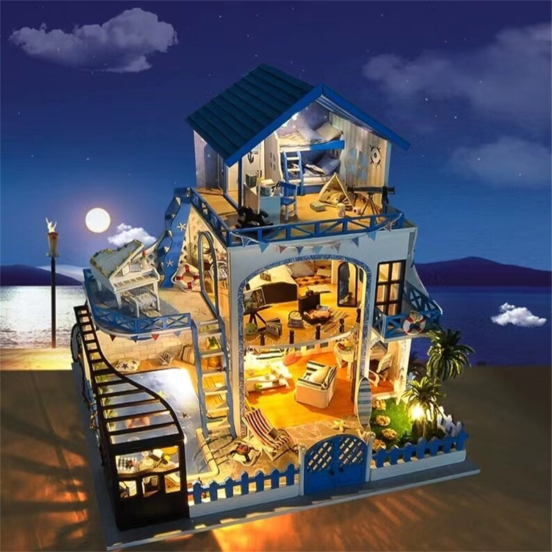 Aegean Villa Diy Dollhouse Diy Miniature Kits Log House Kits Crafts
