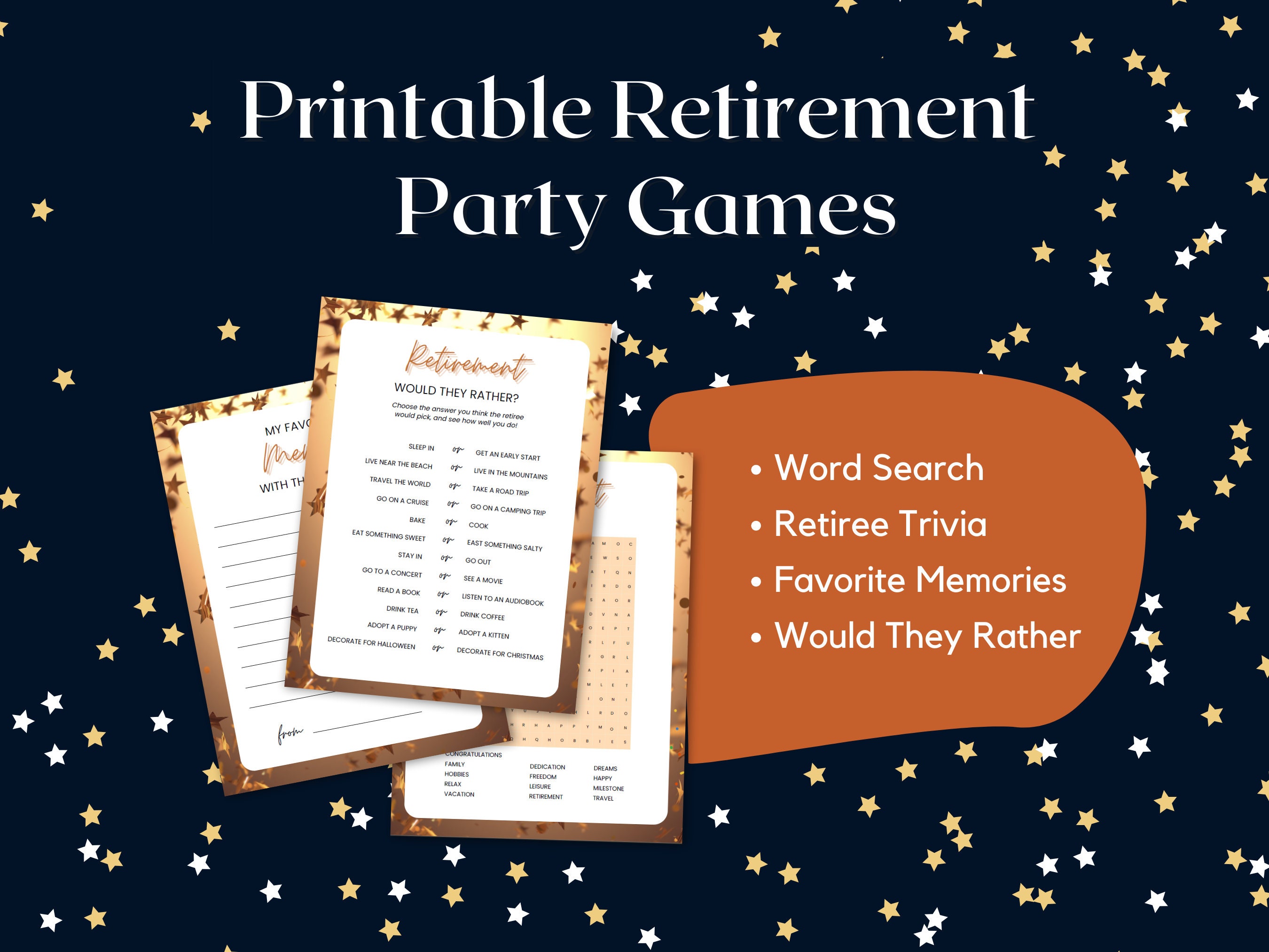 Retirement Party Games, Printable (word Search, Favorite Memories ...