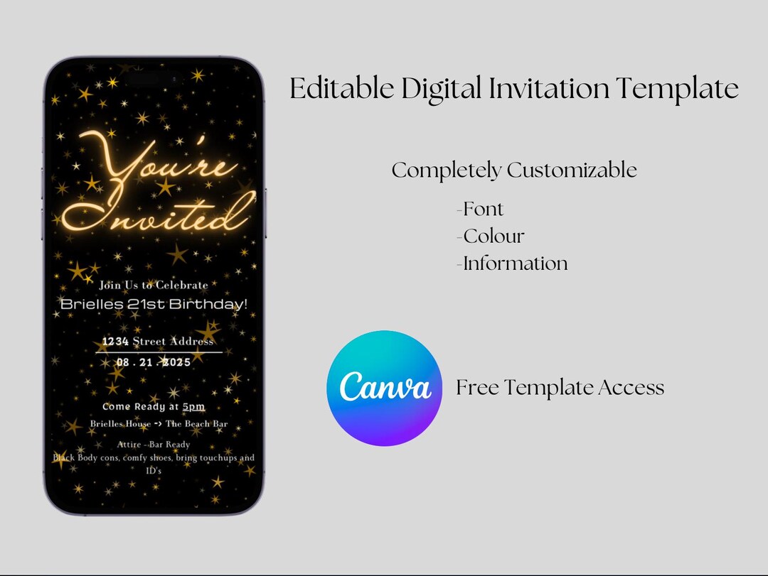Editable Canva Invitation Template Customizable Party, Wedding, Baby ...