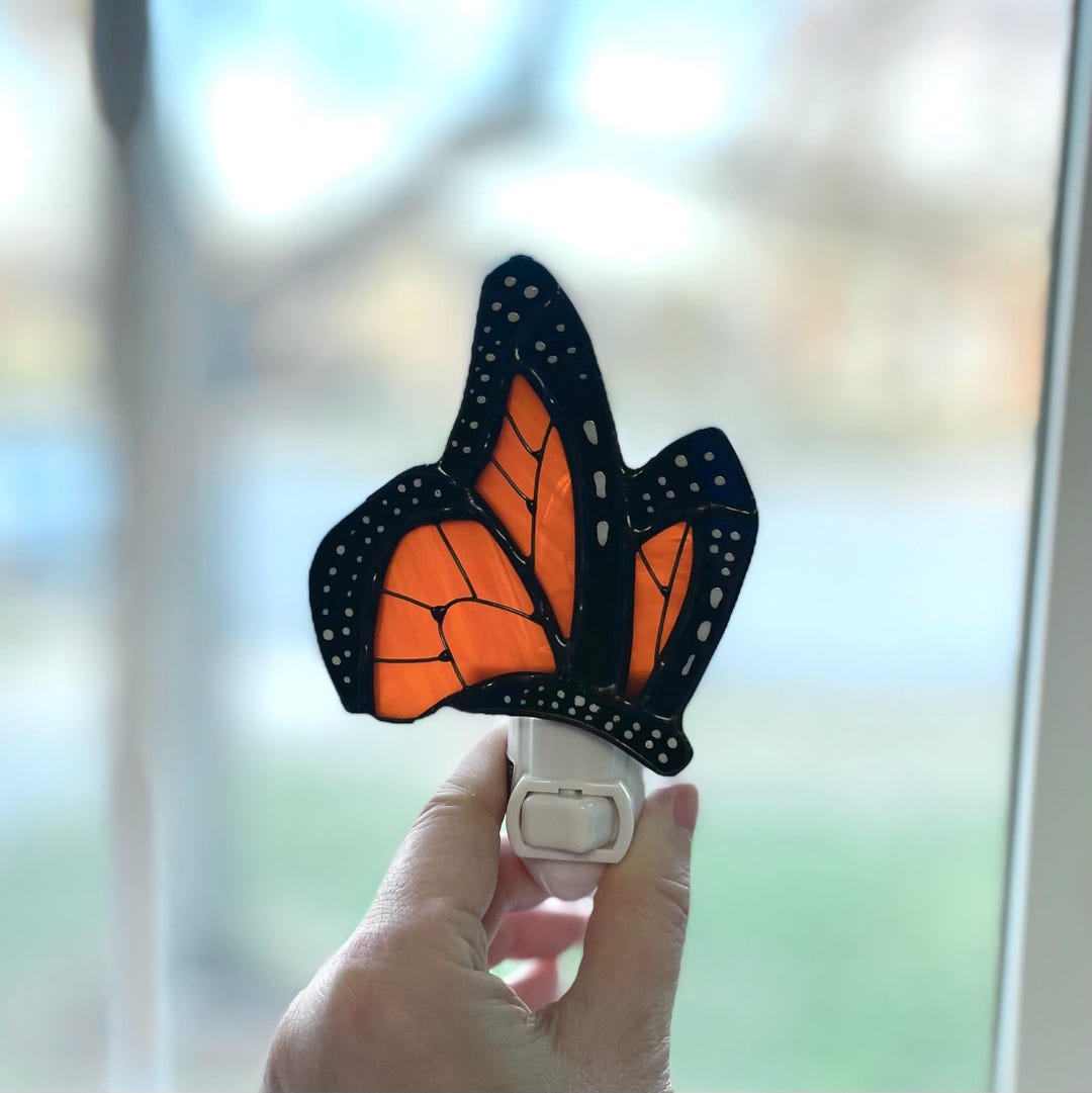 Stained Glass Monarch Butterfly Night Light With Choice of BLACK ...