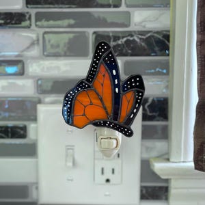 Stained Glass Monarch Butterfly Night Light With Choice of BLACK ...
