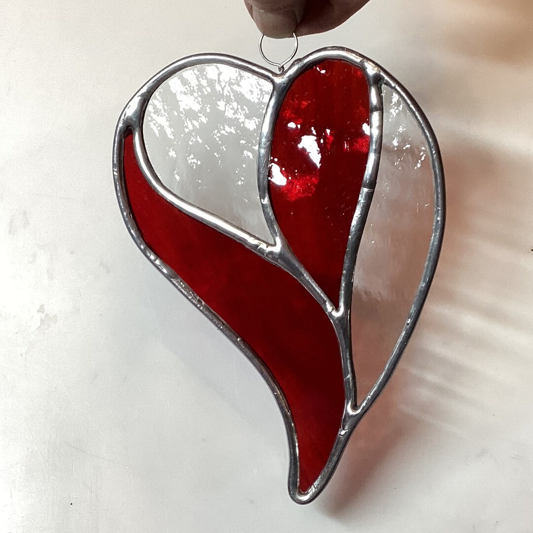 Stained Glass Heart Suncatcher. Red and Clear Hammered - Etsy