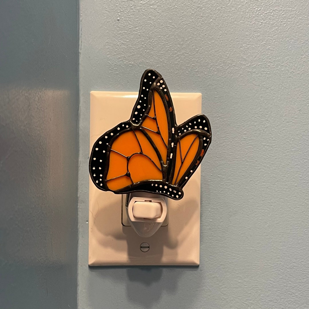 Stained Glass Monarch Butterfly Night Light With Choice of BLACK ...