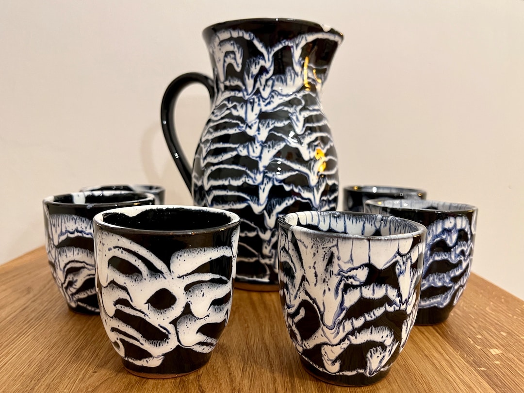 Set of Jug Plus Six Cups Ceramic 1960s Handmade Eastern Europe - Etsy