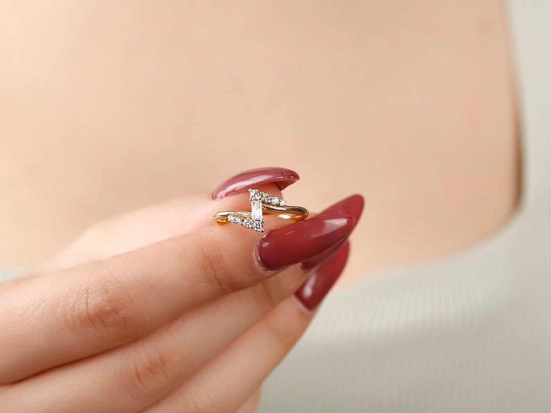 Minimalist Lightning Bolt Midi Ring, Statement Ziggy Ring, Dainty Baguette Ring, 925K Sterling ...