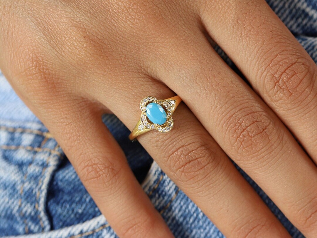 Oval Turquoise Cloud Statement Chunky Best Friend Rings, Blue Stone Rings for Women, Delicate ...