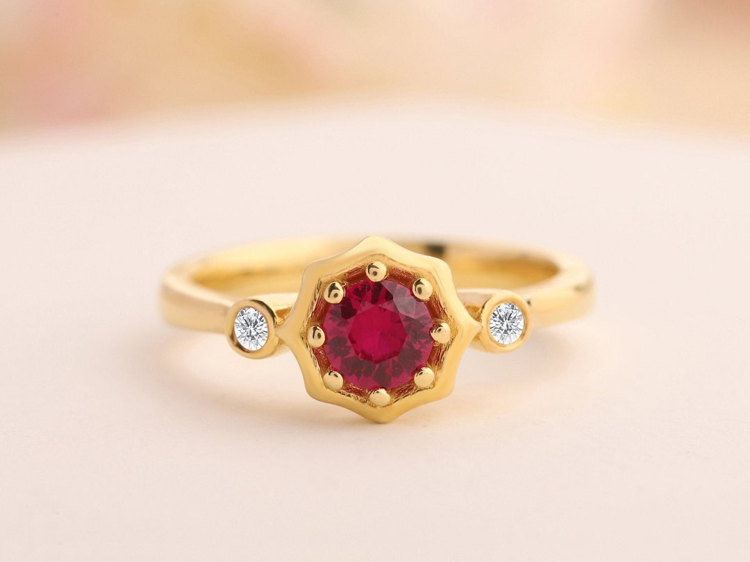 Vintage Style Red Ruby Engagement Ring, July Birthstone Simple Promise ...