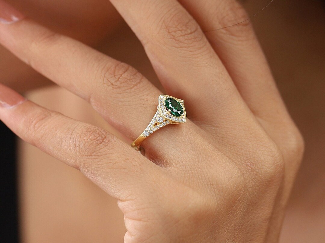 14K Gold Vintage Emerald Birth Stone Rings for Women, Emerald Ring, May ...