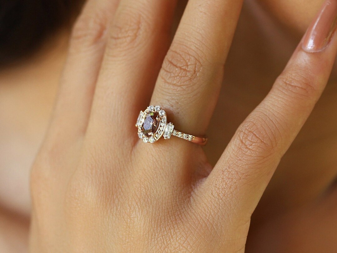 Oval Brown Smoky Quartz 925K Sterling Silver Cool Rings, Brown Stone Dainty Promise Ring ...