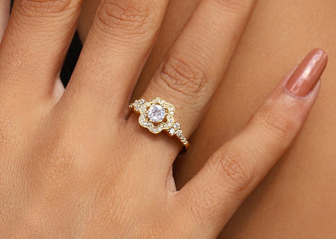 CZ Multi Stone Flower Ring, Gold Filled Promise Ring, Floral Birthstone ...