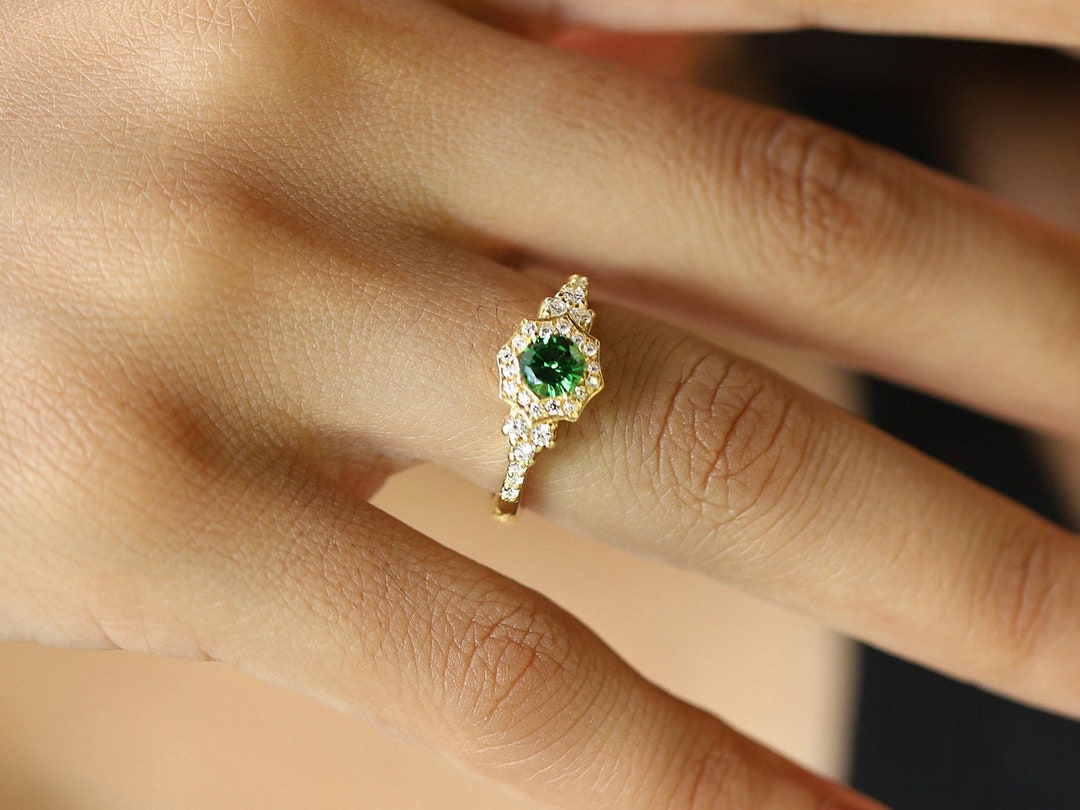 Dainty Emerald Birth Stone Promise Rings for Women, May Birthstone Crystal Rings, 925K Sterling ...
