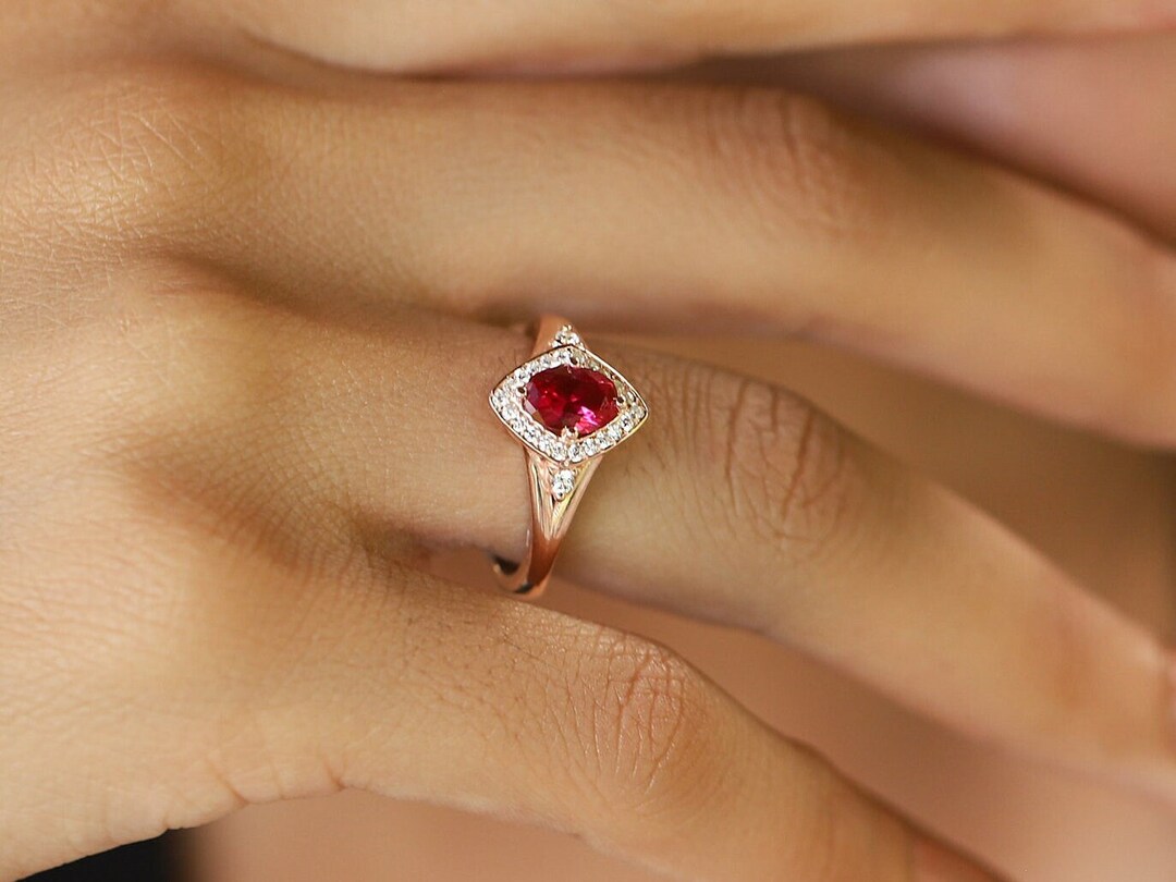 Gold Filled Geometric Ruby Promise Ring for Women July - Etsy