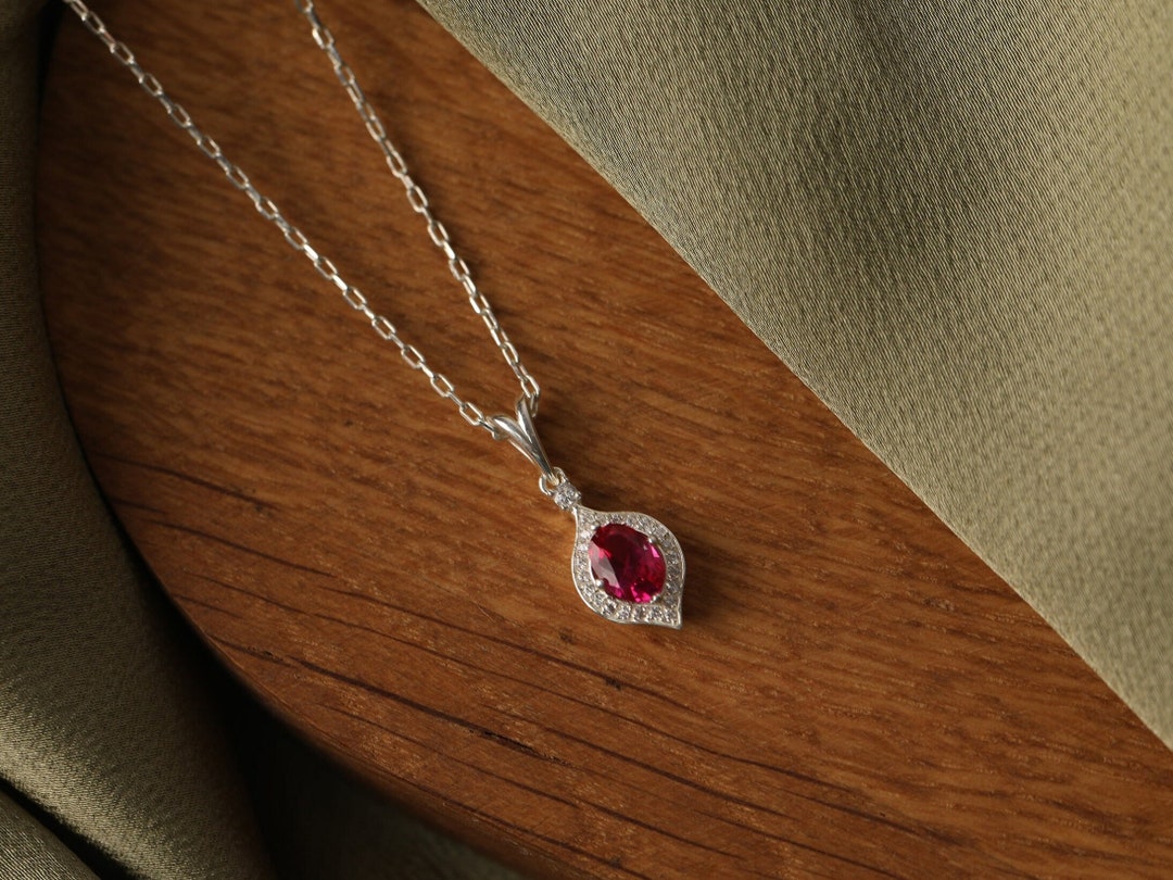 Dainty July Birth Stone Daughter Necklace, Simple Ruby Necklace, Delicate Necklace for Mom ...
