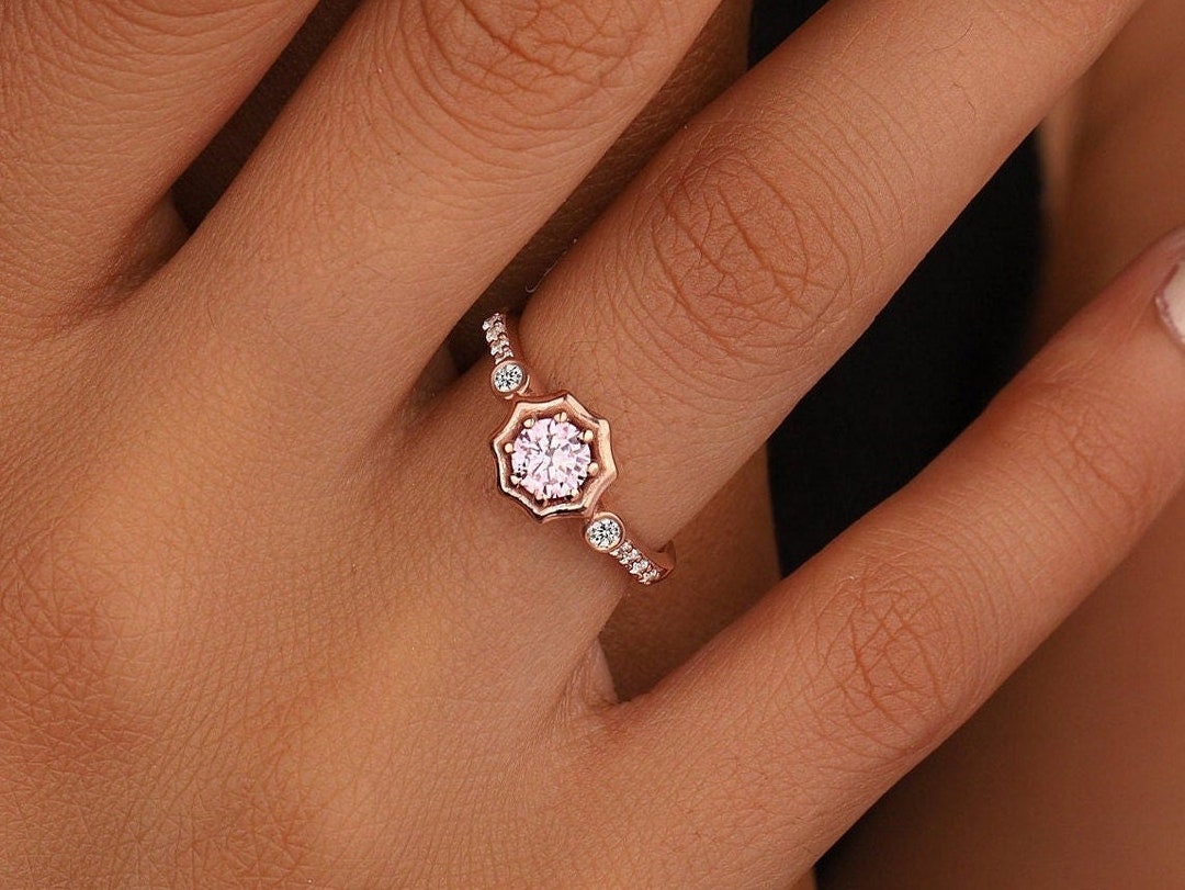 Solid Gold Pink Tourmaline Women Promise Ring, 18K Gold Women Ring ...